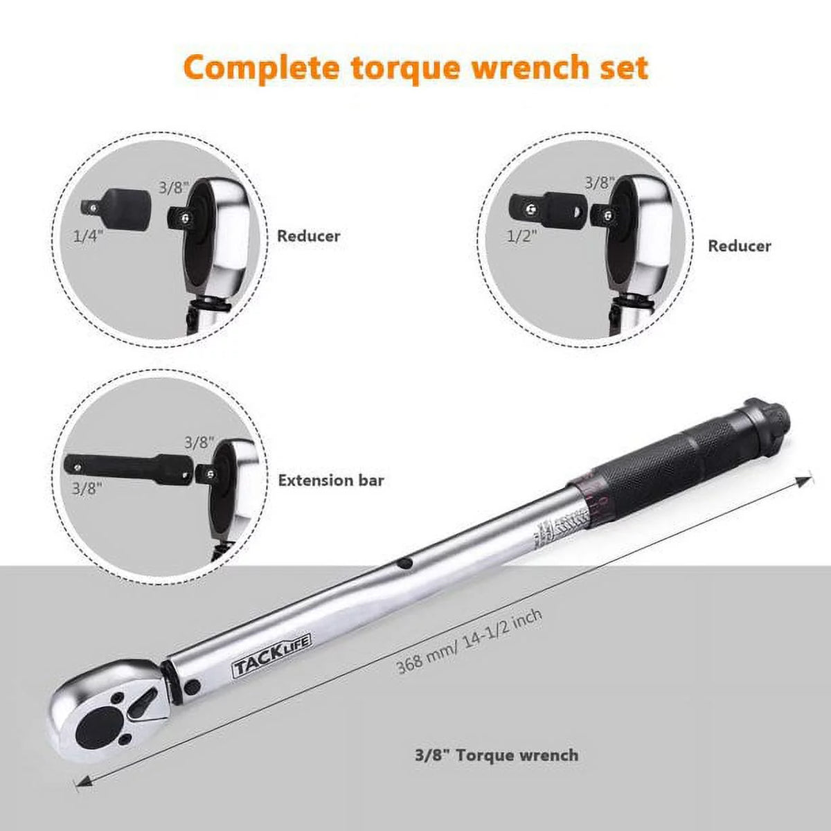 Tacklife 3 8 Drive Click Torque Wrench Set With 1 2 1 4 Adapters Planet World Trading Inc