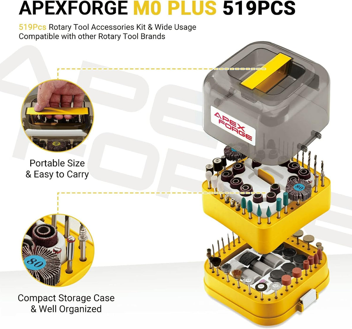 APEXFORGE M0 Plus Rotary Tool Accessories Kit, 519 Pcs Accessories, Ke – Planet World Trading, Inc