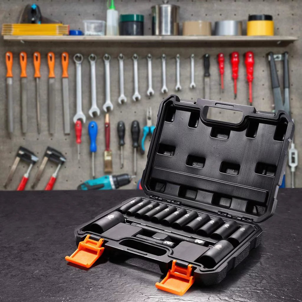 Tacklife 3 8 inch 16 Pcs Drive Deep Impact Socket Set HIS4A Planet World Trading Inc