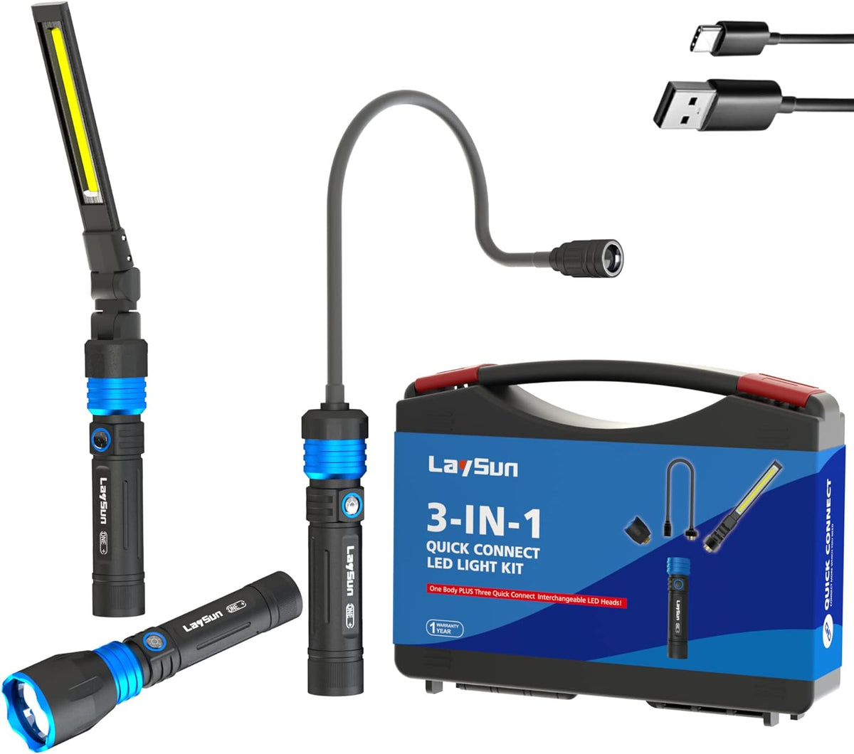 3 in 1 Quick Connect Rechargeable Led Work Light Kit with Magnetic Bas ...