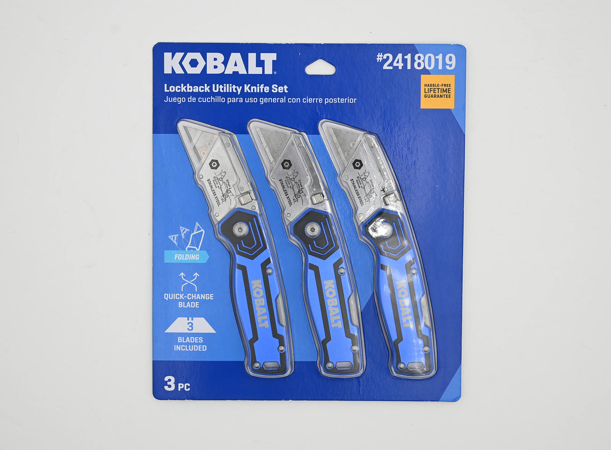 Kobalt 3pk Lockback 3/4-in Folding Box Cutter Utility Knife – Planet ...