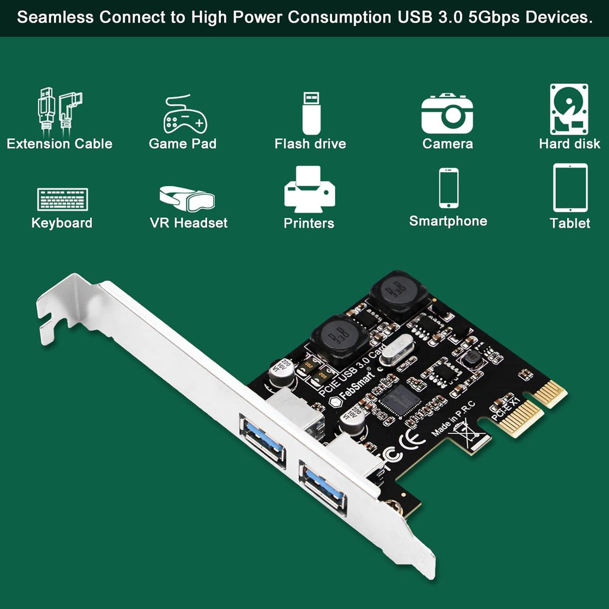 FebSmart 2-Ports Superspeed 5Gbps USB 3.0 PCI Express Expansion Card f ...
