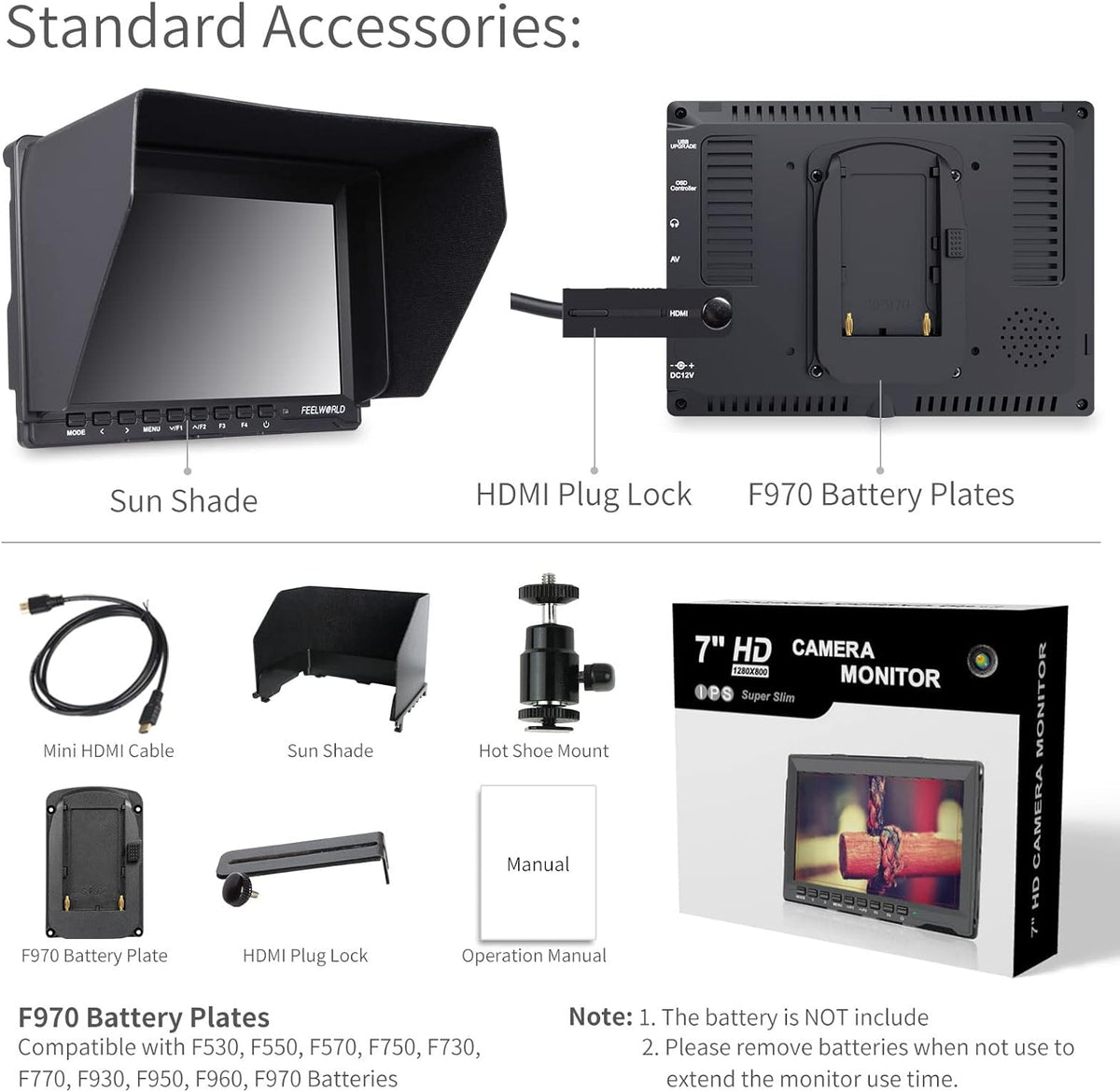 FEELWORLD FW759 7 Inch DSLR Camera Field Monitor HD Video Assist Slim ...