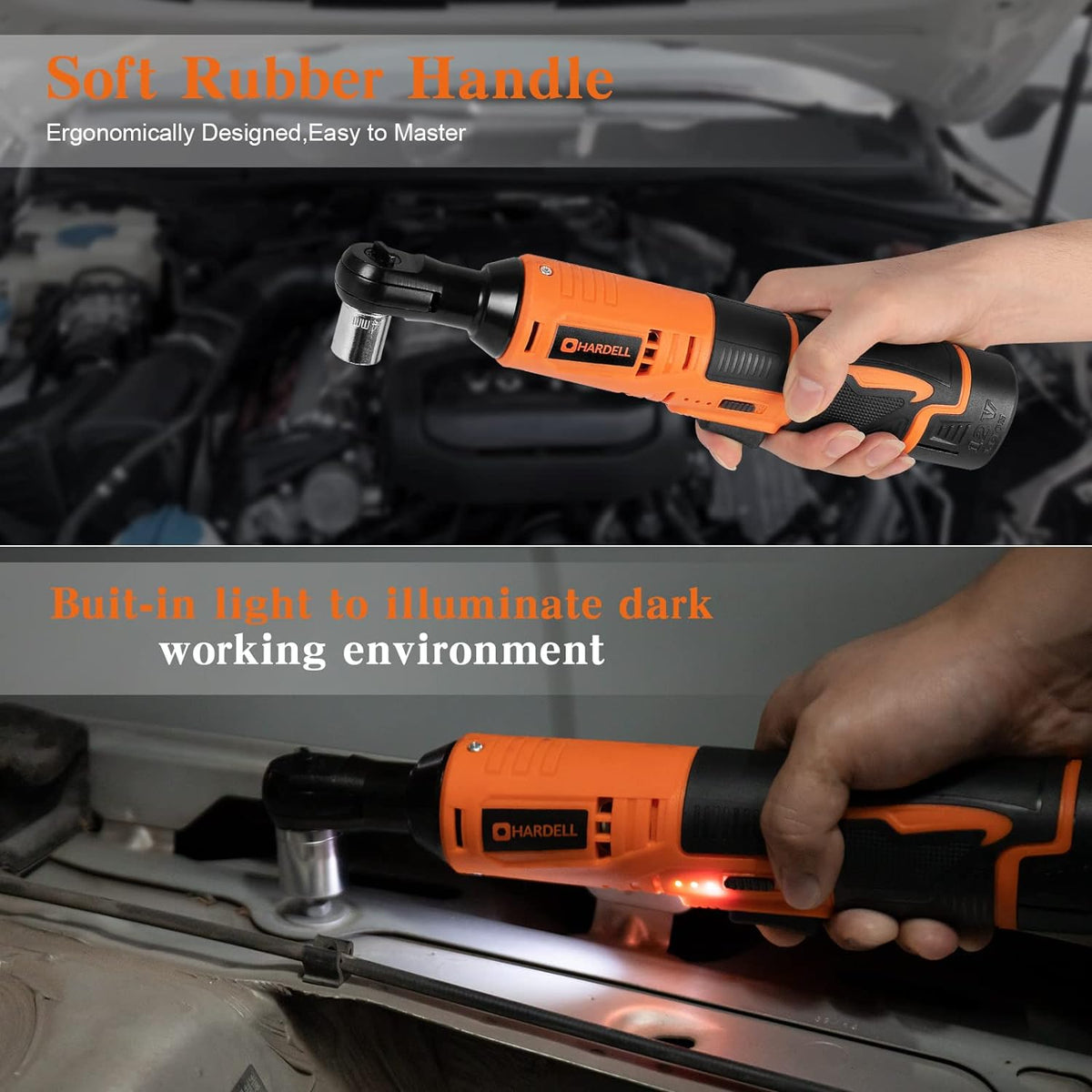 HARDELL 3/8" Cordless Ratchet, 12V 40Ft-lbs Cordless Electric Ratchet ...